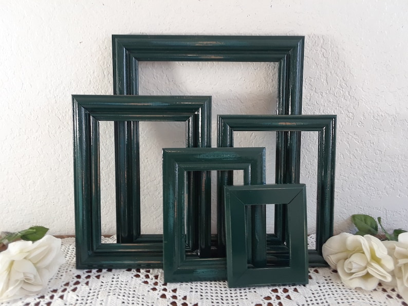 Dark Green Picture Frame Set Up Cycled Vintage Rustic | Etsy