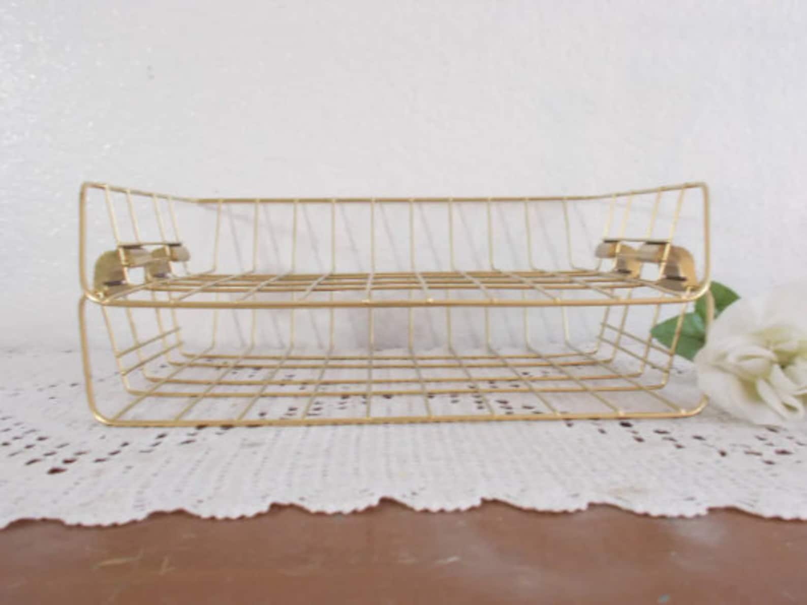 Gold Metal Wire Desk Tray Paper Organizer Industrial Office Table ...