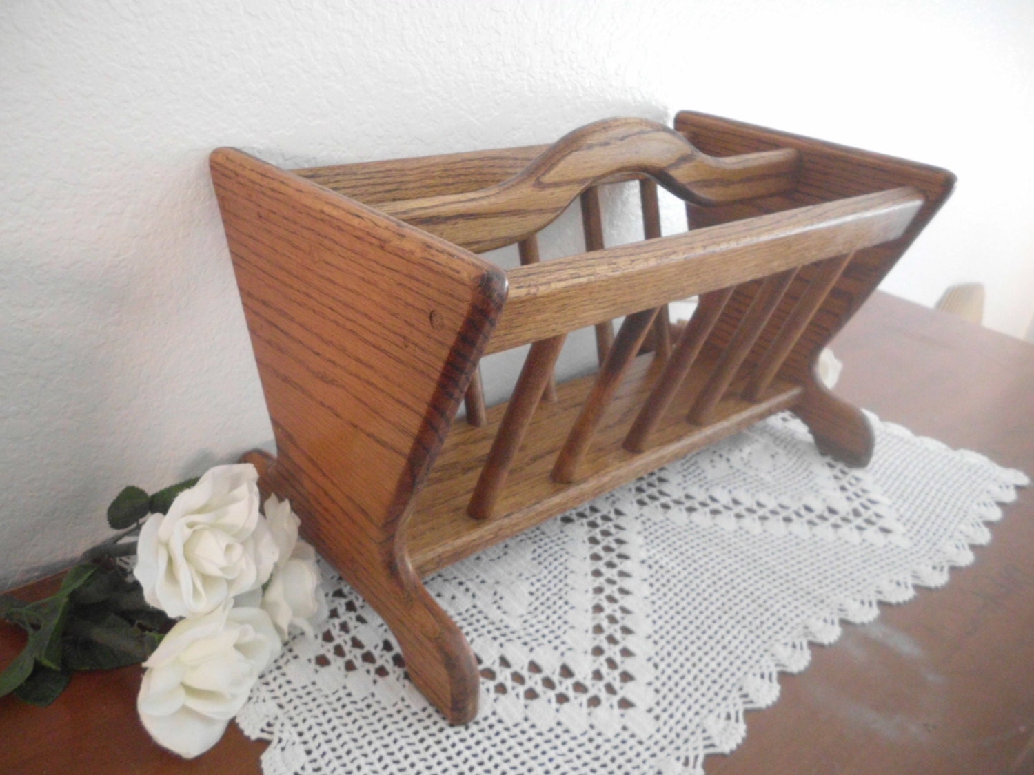 Vintage Magazine Rack Solid Wood Storage Organizer Lodge Cabin Eco ...