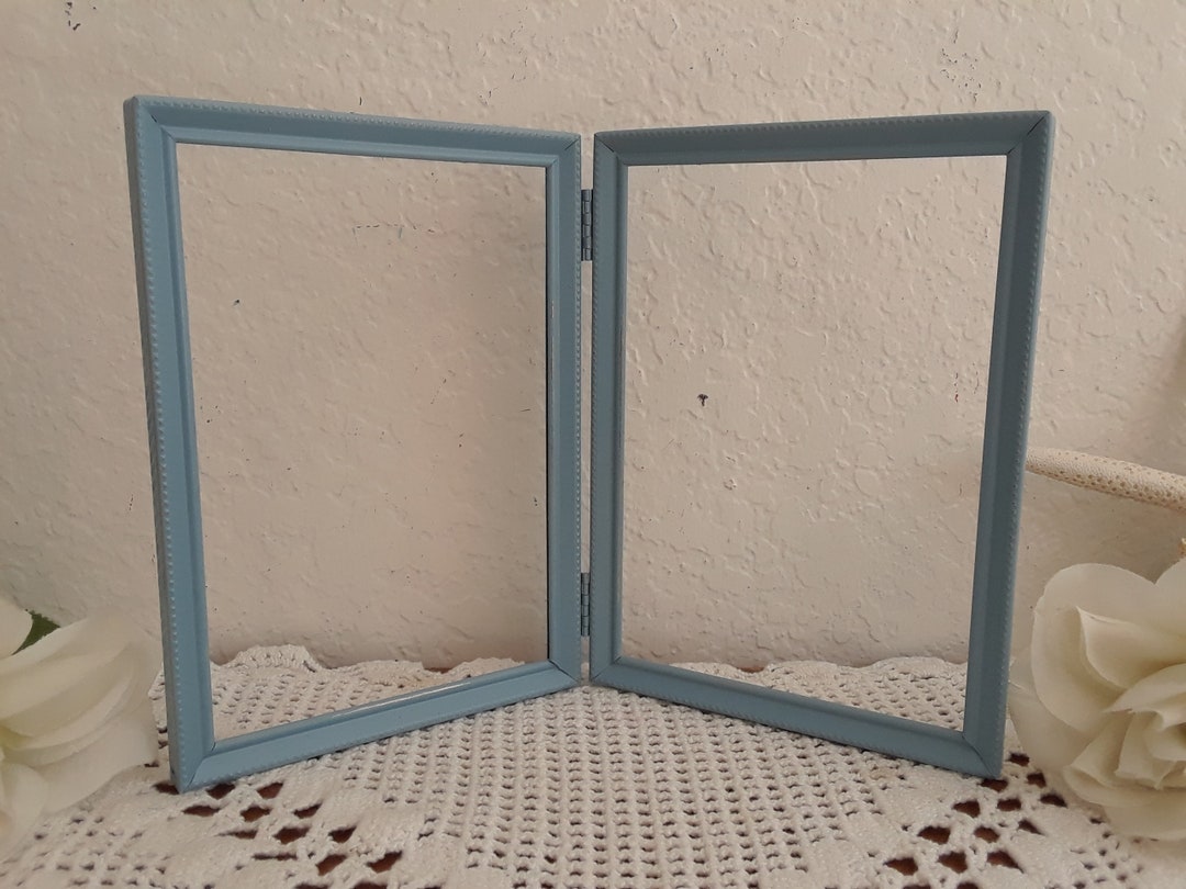 Blue Shabby Chic Hinged Picture Frame Two 5x7 Double Sided Photo ...