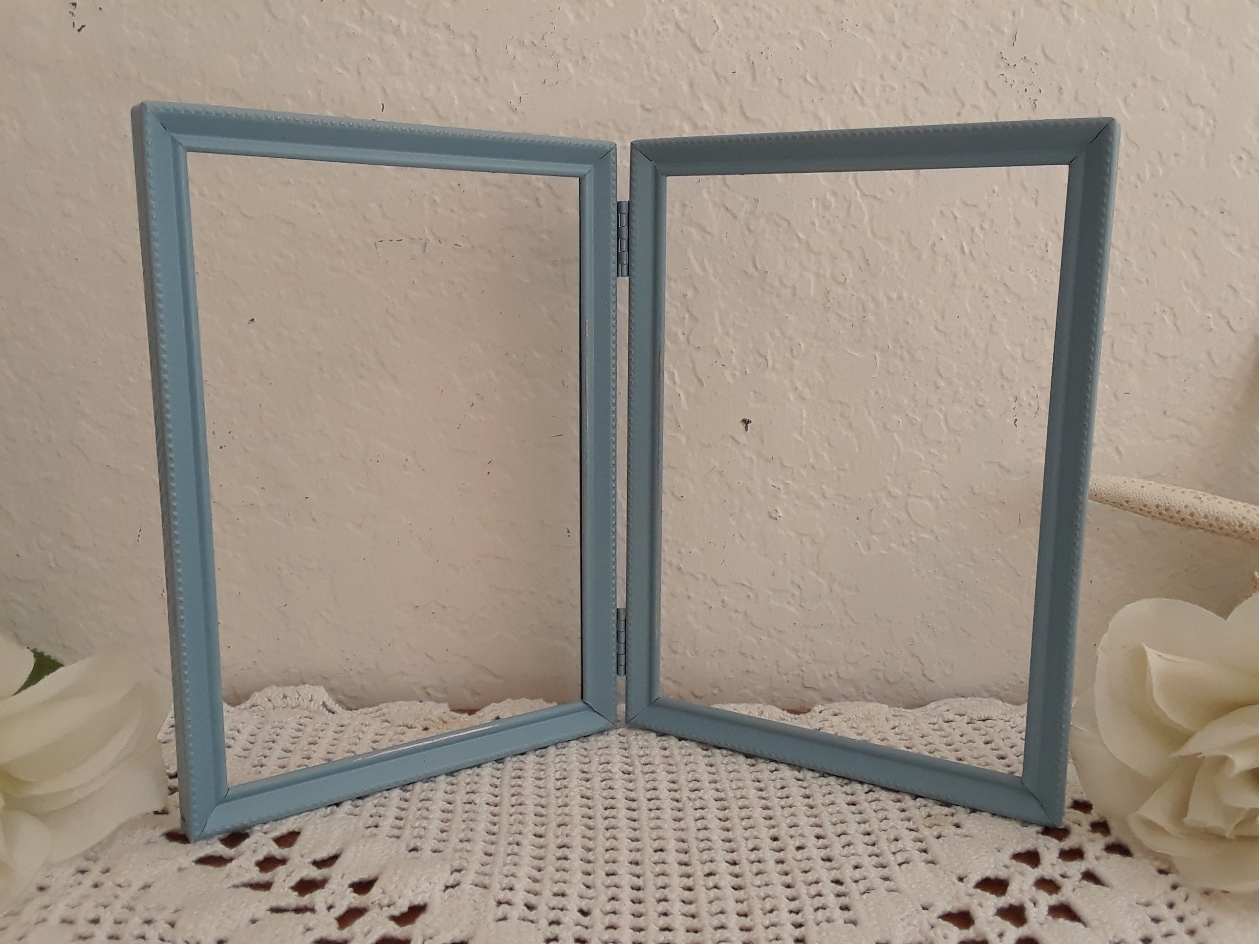Blue Shabby Chic Hinged Picture Frame Two 5x7 Double Sided Photo ...