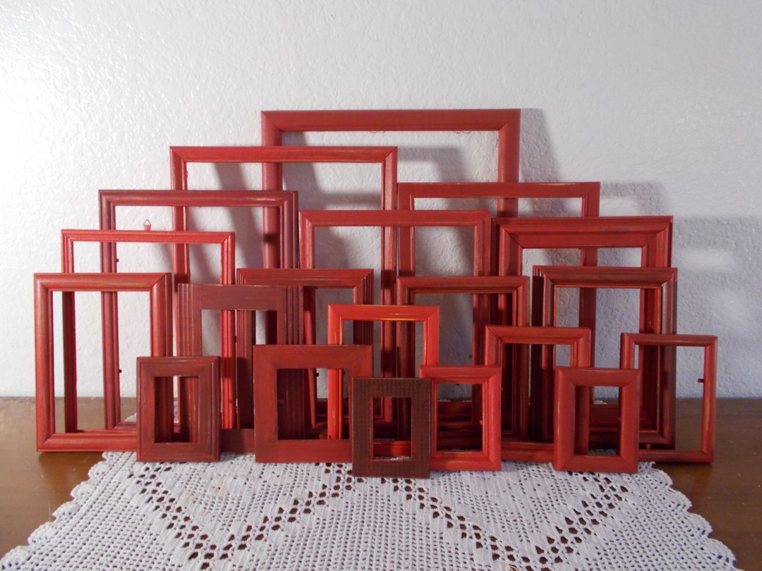 Rustic Red Frame Set Picture Photo Shabby Chic Distressed Wall Gallery ...