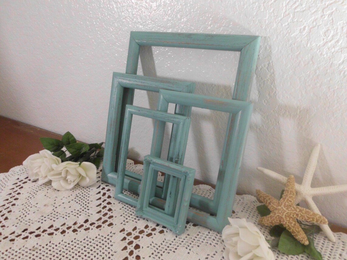 Blue Green Frame Set Rustic Shabby Chic Distressed up Cycled Vintage ...