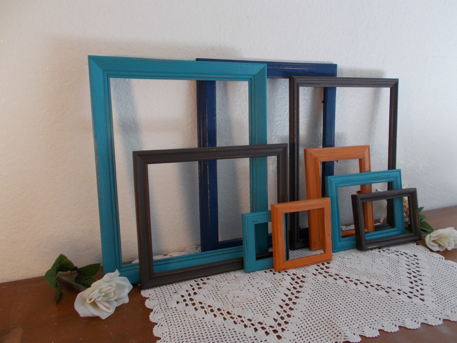 Rustic Burnt Orange Brown Aqua Turquoise Picture Frame Set - Etsy