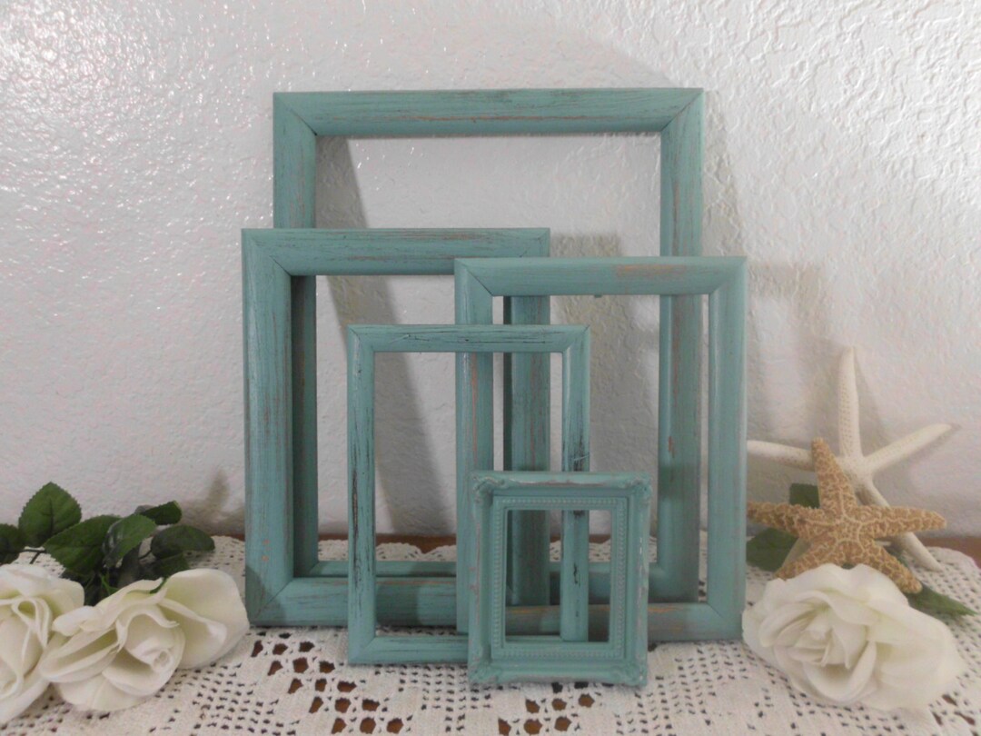Blue Green Frame Set Rustic Shabby Chic Distressed up Cycled Vintage ...
