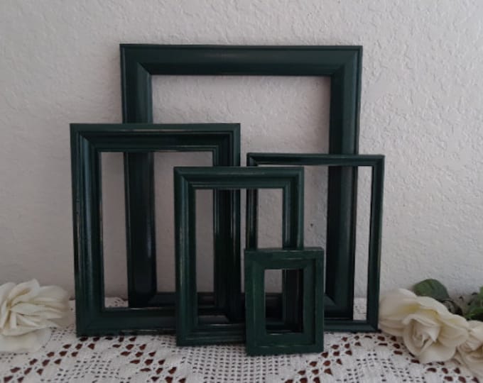 Dark Green Picture Frame Set up Cycled Vintage Rustic Shabby Chic ...