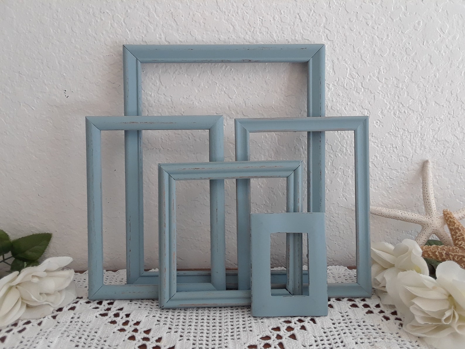 Blue Picture Frame Set Upcycled Vintage Rustic Shabby Chic Distressed ...