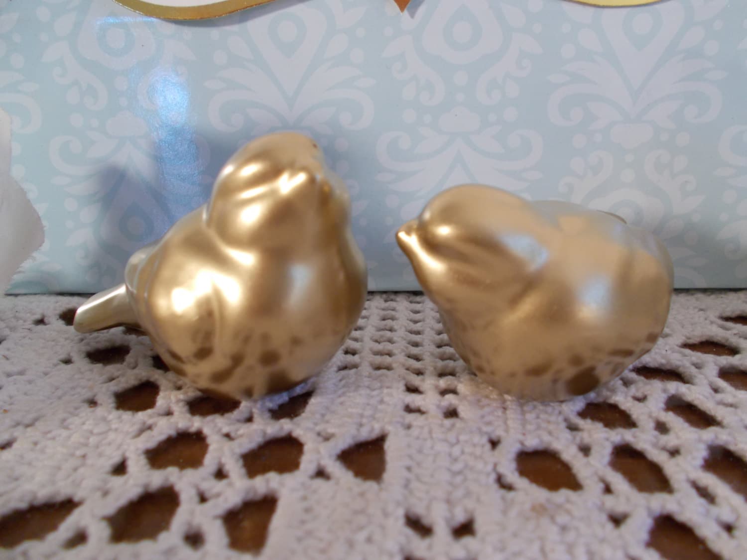 Gold Love Bird Wedding Cake Topper Set Ceramic Pair Reception ...