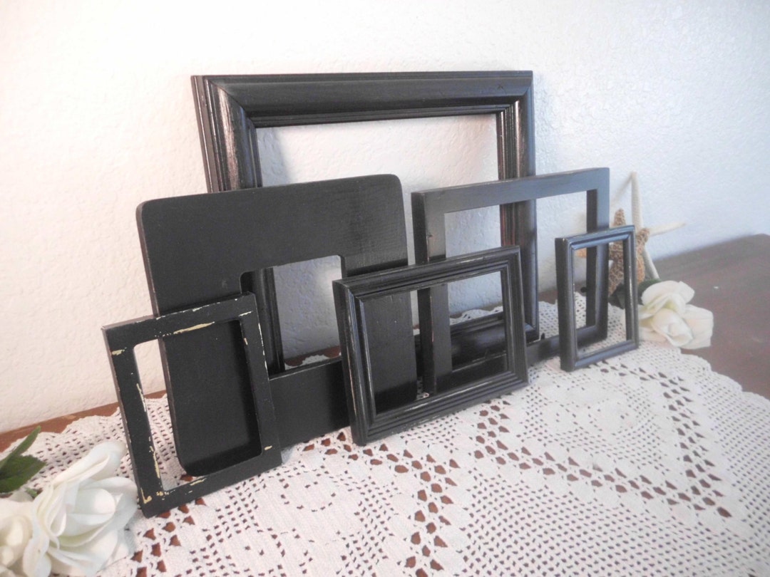 Black Frame Set Picture Photo Glossy Shabby Chic Distressed Collection ...