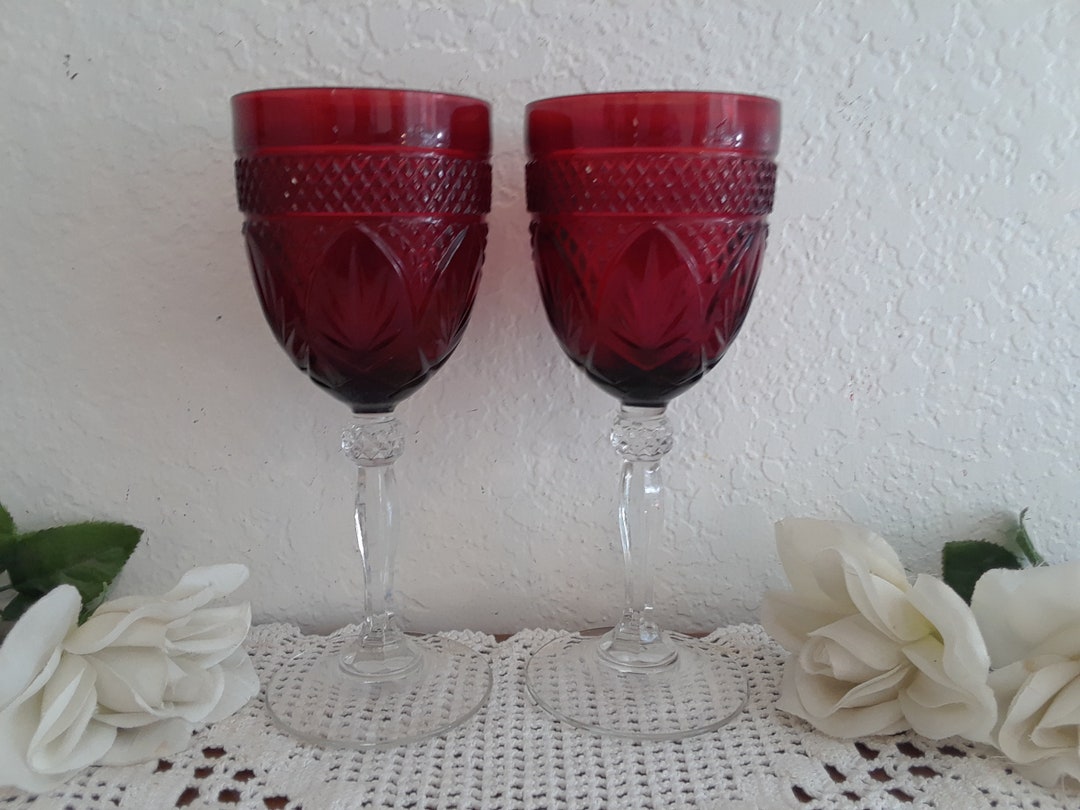 Vintage Antique Ruby Red Wine Glass or Water Goblet by Cristal D'arques ...