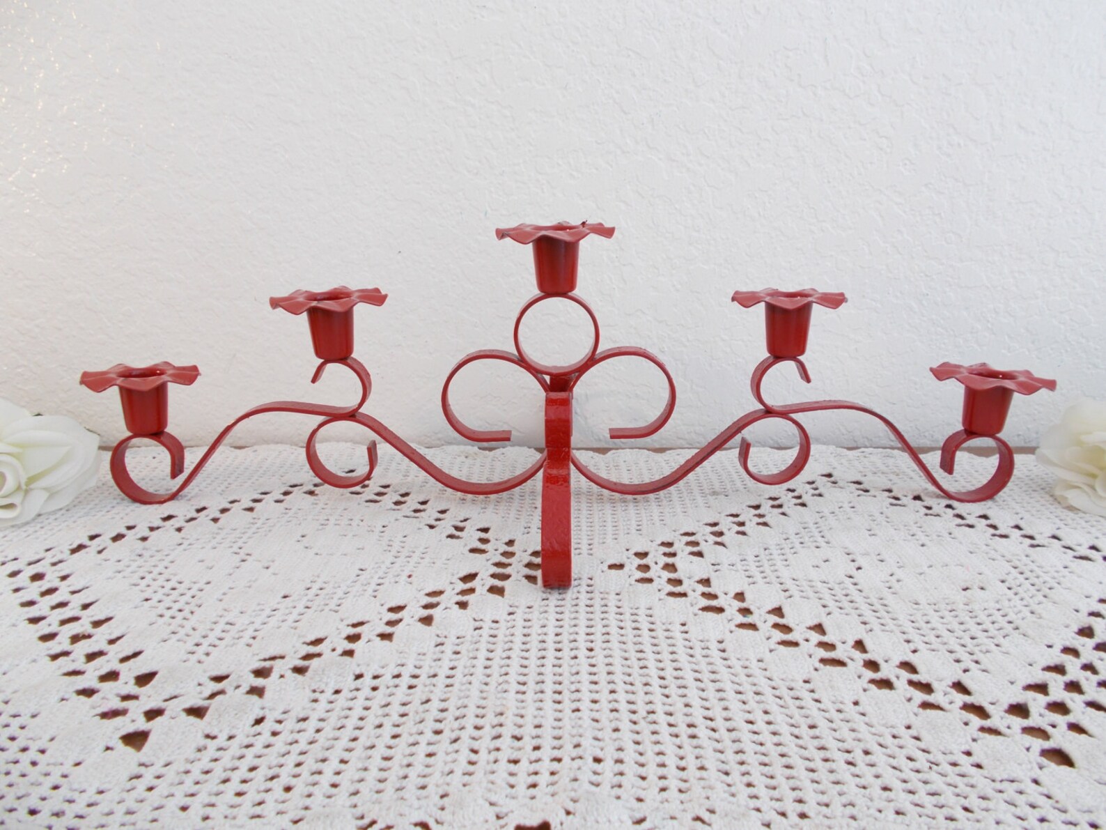 Rustic Red Candelabra Shabby Chic Distressed Romantic Taper Candle ...