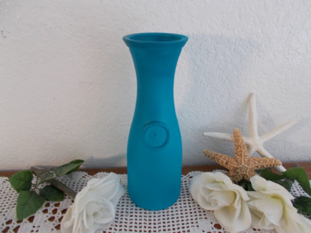 Turquoise Blue Glass Flower Bouquet Vase Upcycled Vintage Wine Decanter ...