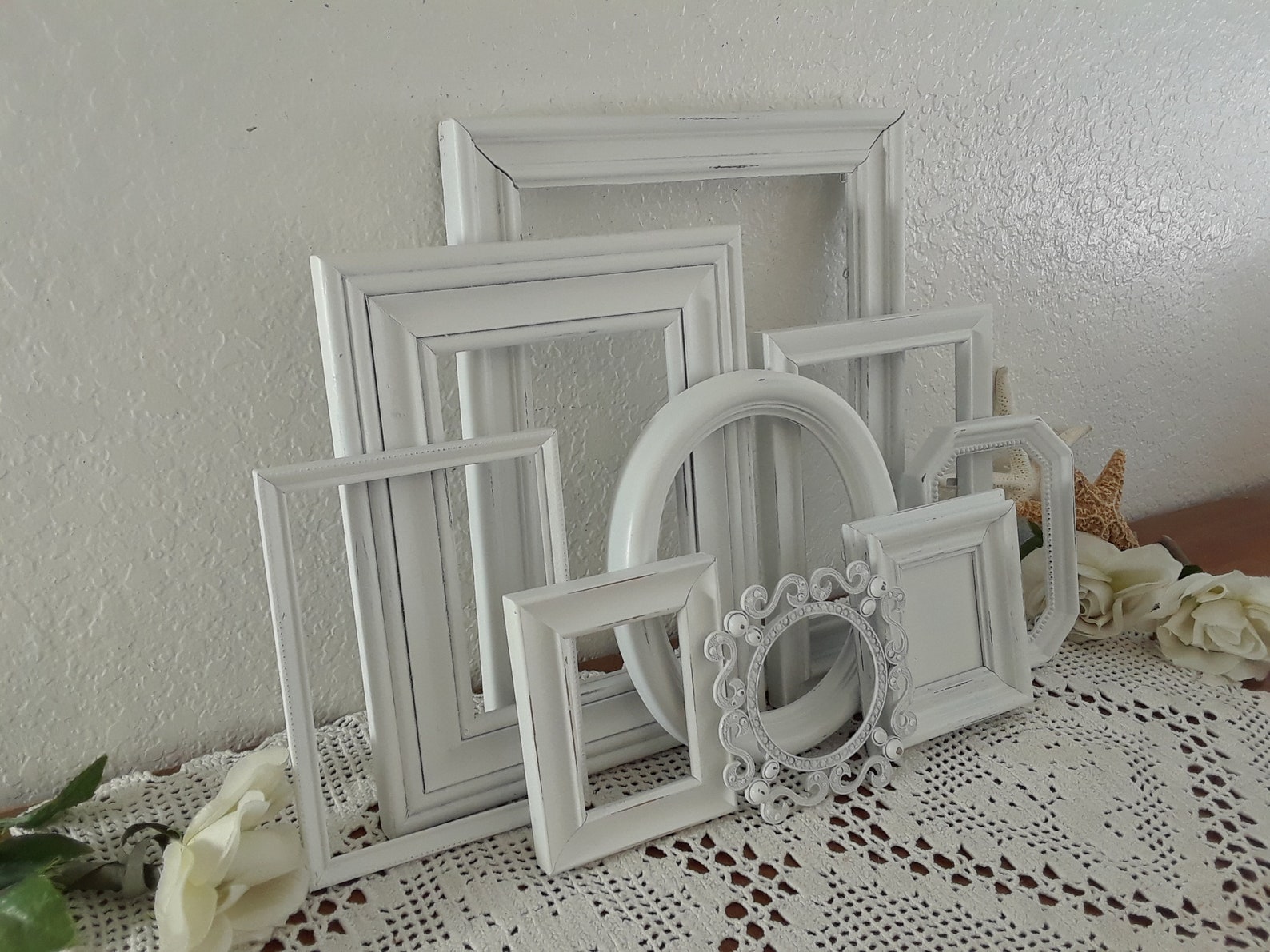 White Shabby Chic Picture Frame Set up Cycled Vintage Photo - Etsy