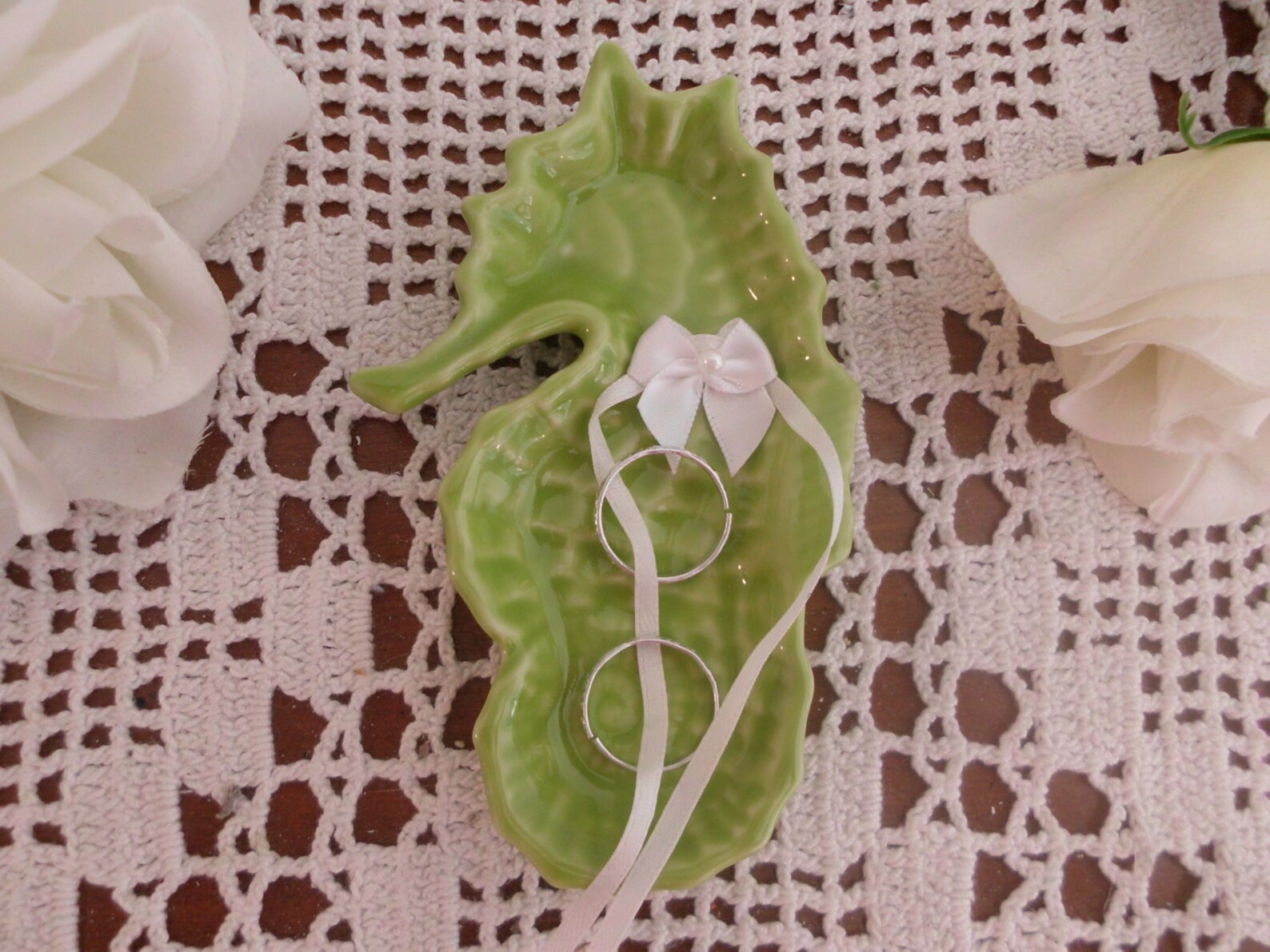 Wedding Ring Bearer Light Lime Grass Green Ceramic Seahorse Beach ...
