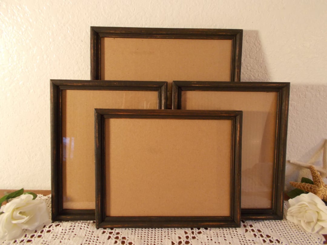 Rustic Black Wood Picture Frame Set Upcycled Vintage Wall Gallery ...