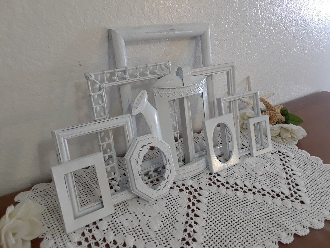 White Shabby Chic Picture Frame Set up Cycled Vintage Photo Gallery ...