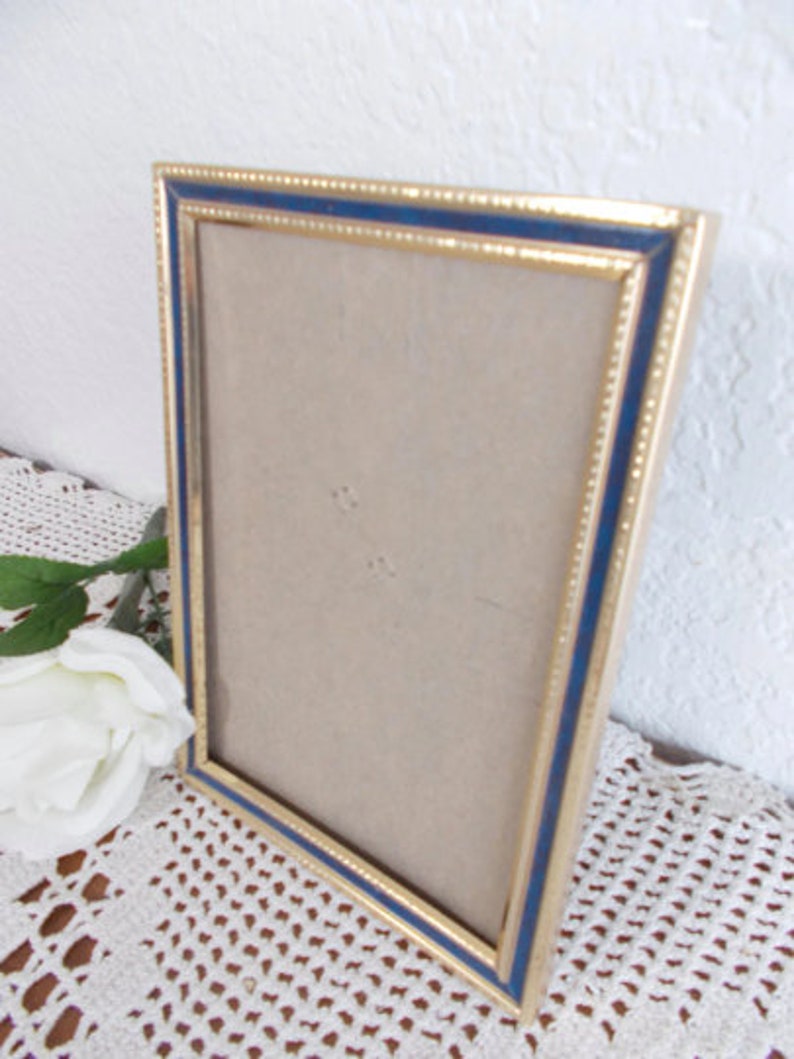 Vintage Gold & Navy Blue Metal Picture Frame 5 X 7 Photo Decoration Mid ...