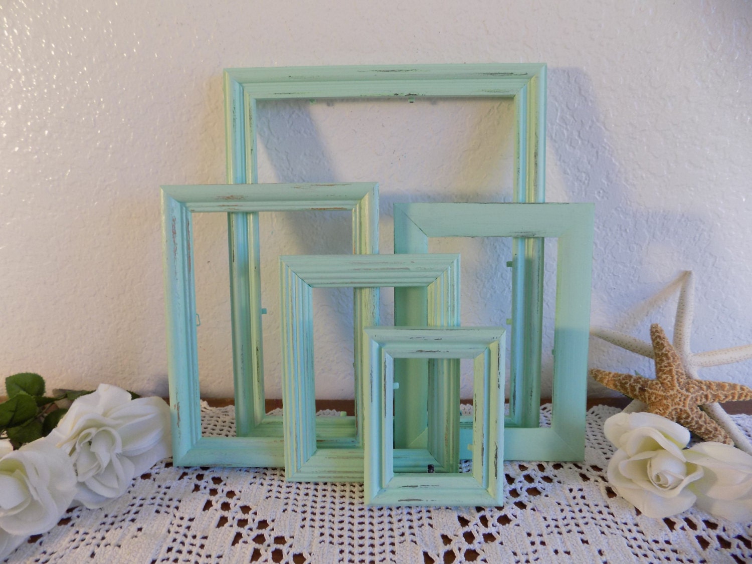 Light Green Picture Frame Set Shabby Chic Upcycled Vintage | Etsy