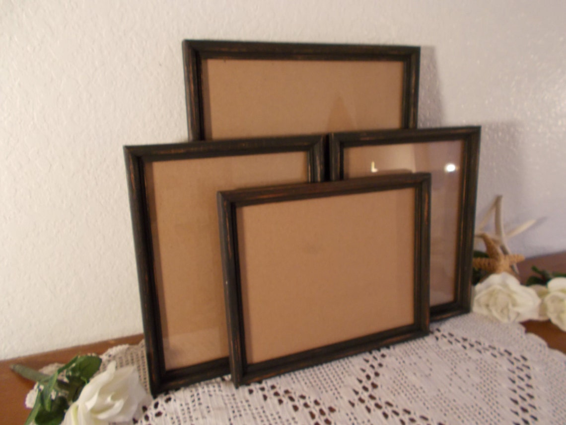 Rustic Black Wood Picture Frame Set Upcycled Vintage Wall Gallery ...