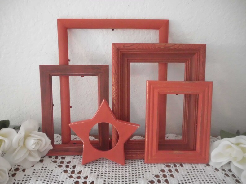 Red Christmas Frames Shabby Chic Picture Frame Set Distressed Rustic ...