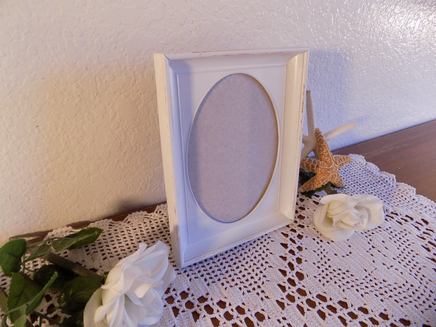 White Rustic Shabby Chic Distressed Oval Picture Frame up | Etsy