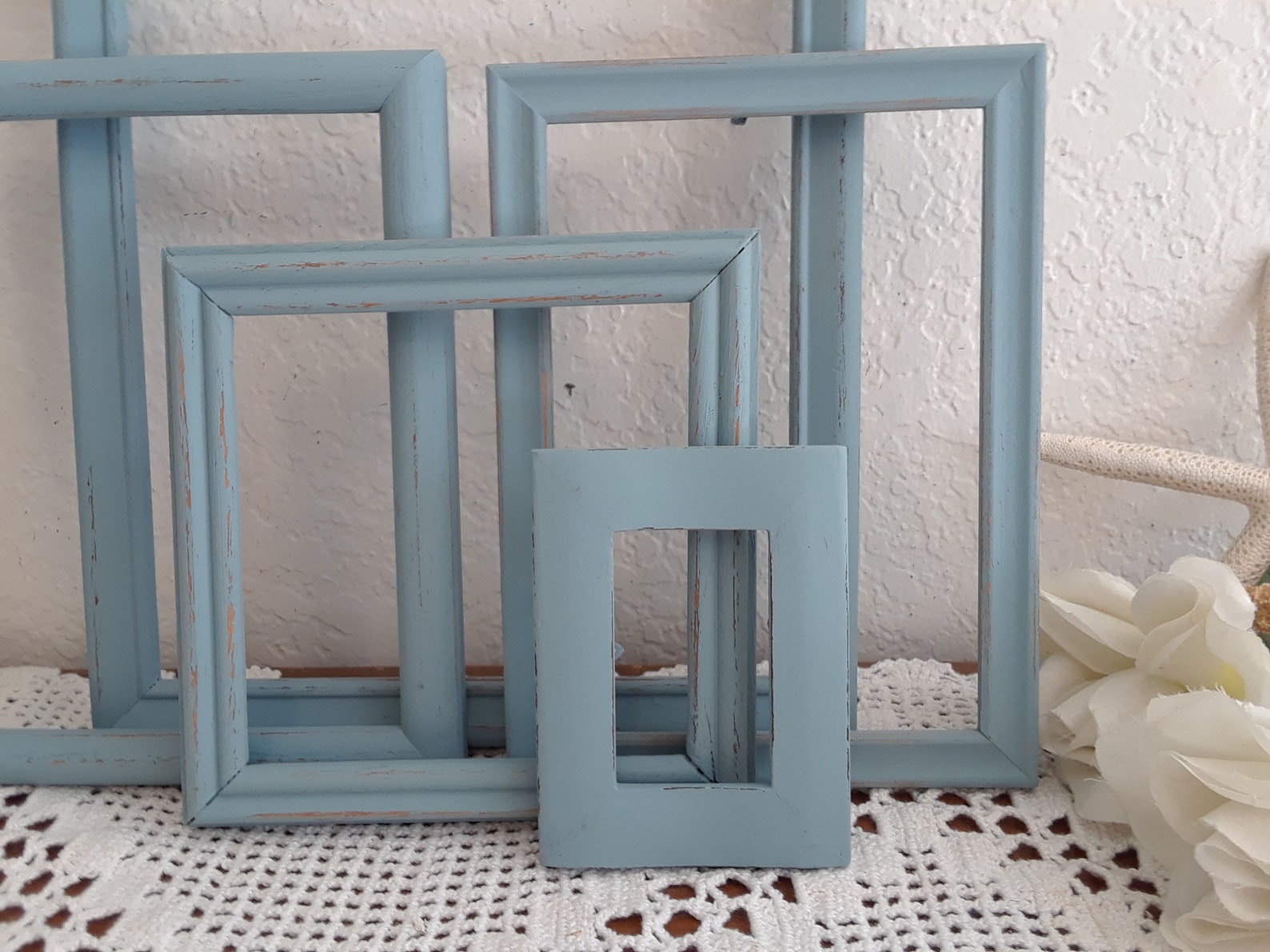 Blue Picture Frame Set Upcycled Vintage Rustic Shabby Chic Distressed ...