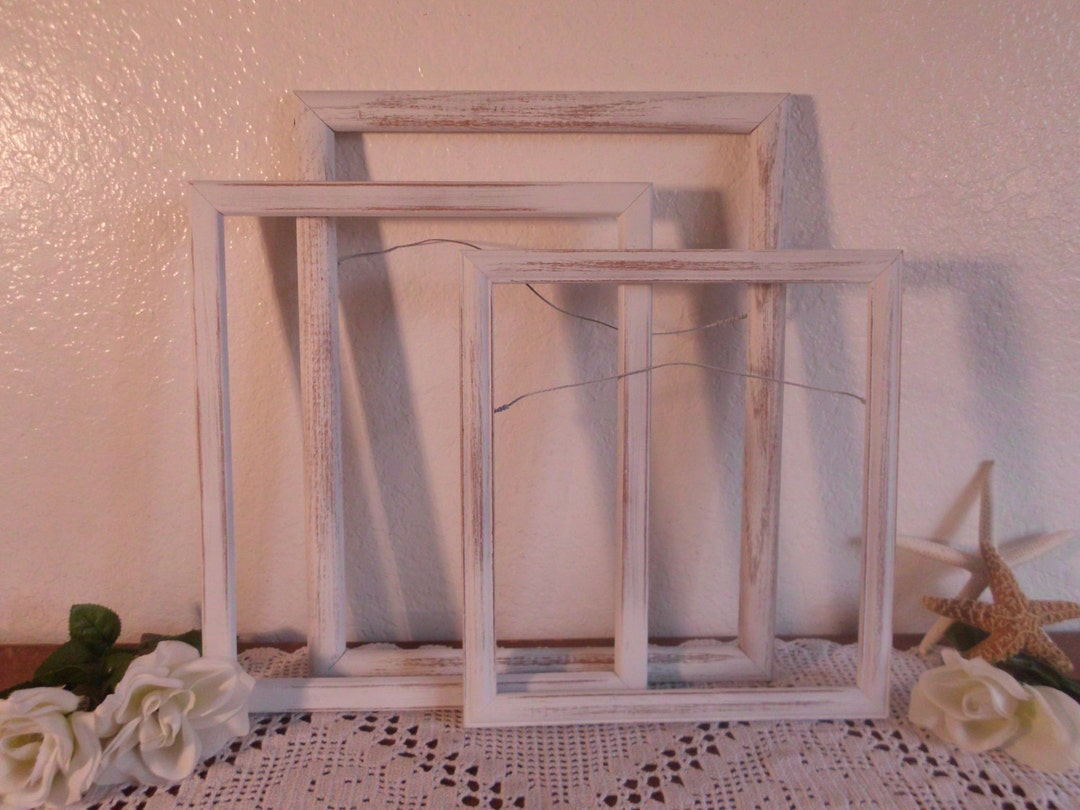White Rustic Shabby Chic Dressed Wood Frame Set up Cycled Vintage Wood ...