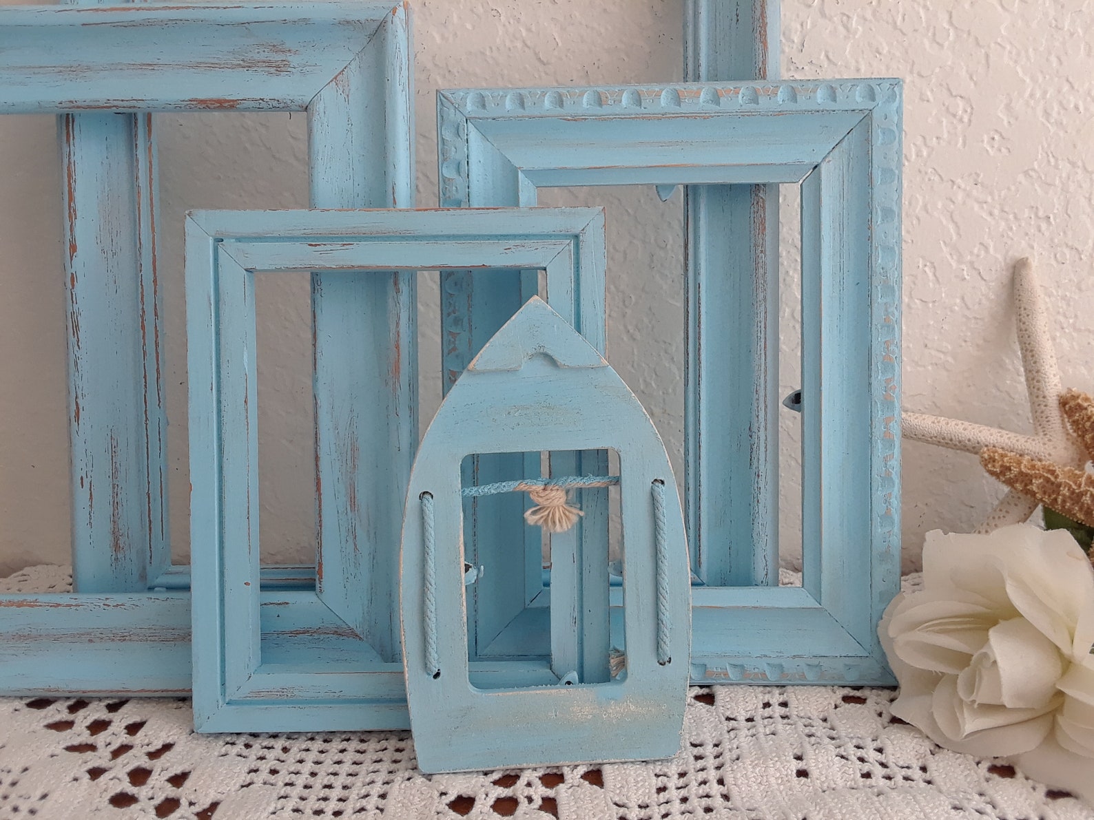 Light Blue Boat Picture Frame Set up Cycled Vintage Wood Photo | Etsy