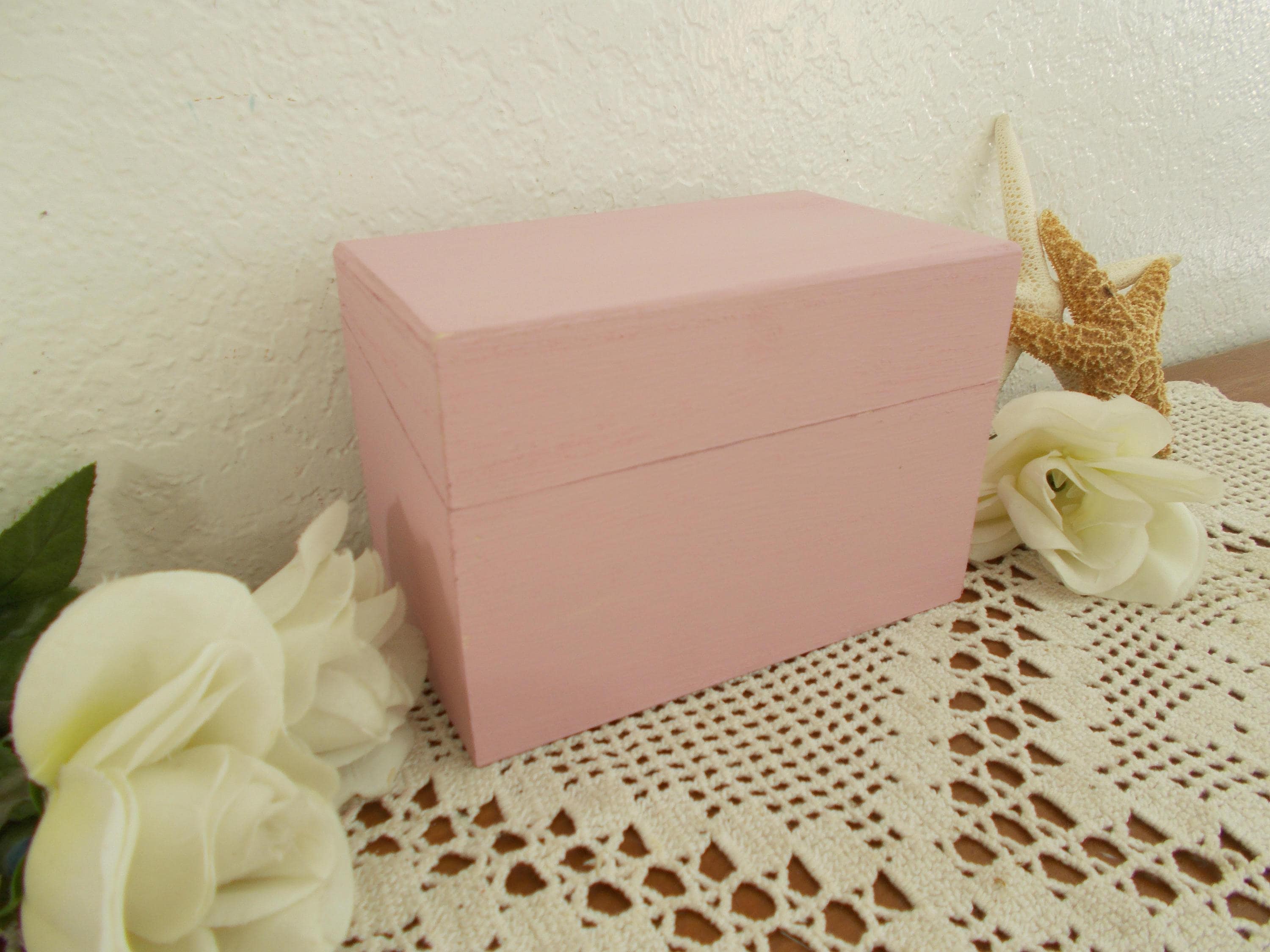 Pink Recipe File Box Index Card Storage Organizer Rustic Shabby Chic ...