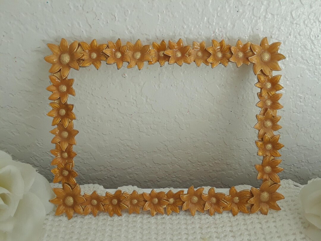 Vintage Yellow Gold Flower Picture Frame 5 X 7 Enamel Floral Photo ...