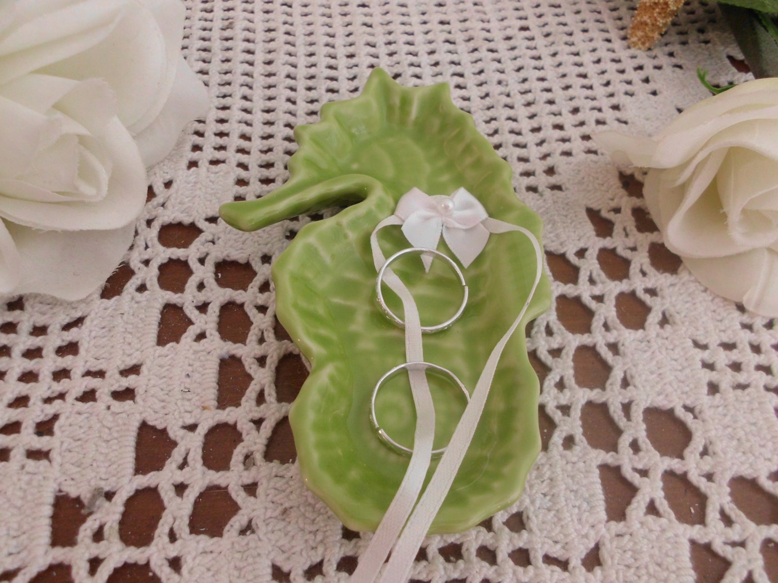 Wedding Ring Bearer Light Lime Grass Green Ceramic Seahorse Beach ...