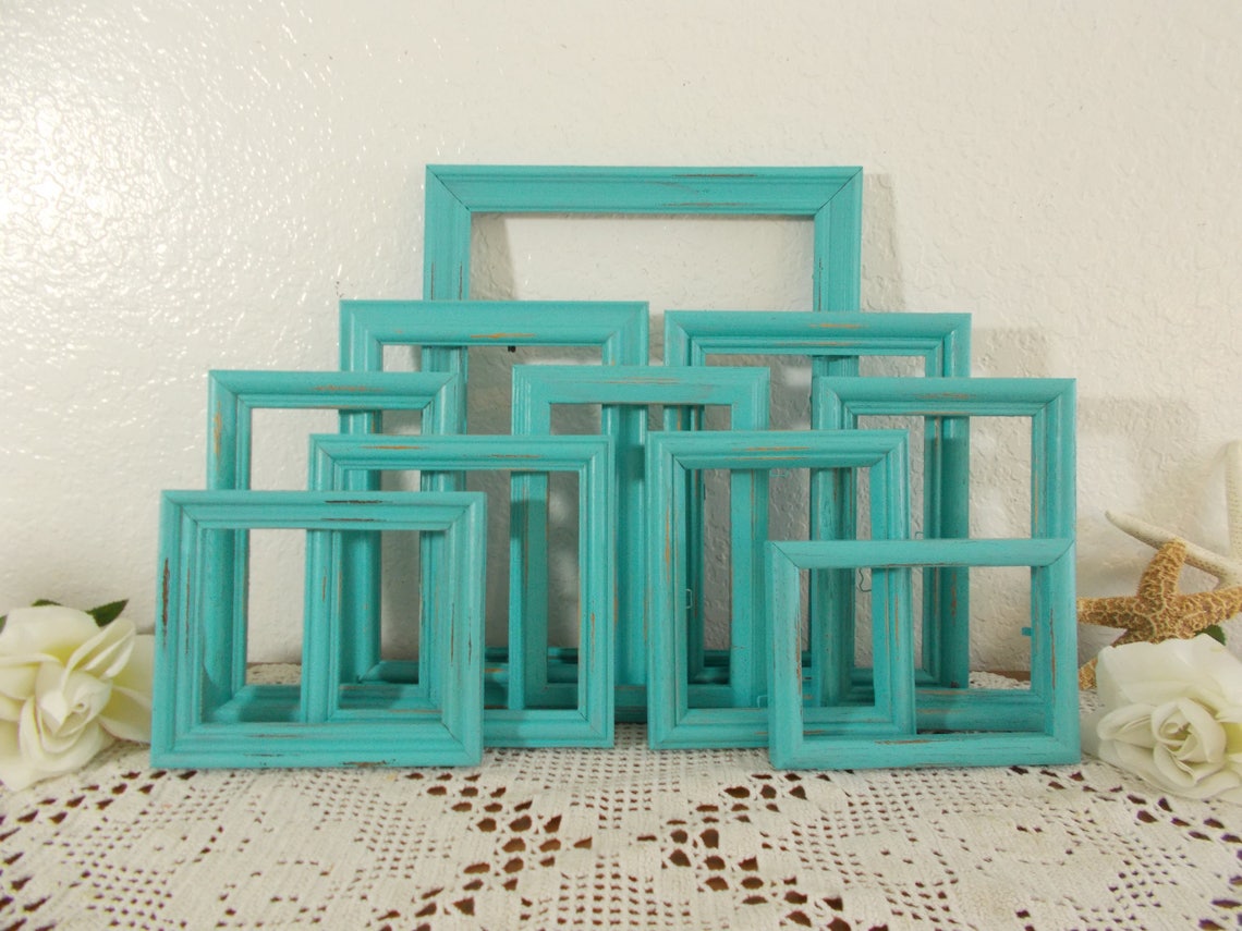 Blue Picture Frame Set up Cycled Vintage Rustic Shabby Chic - Etsy