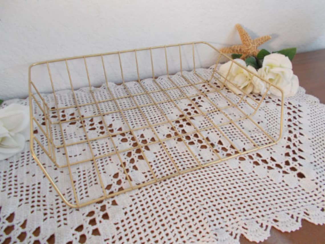 Gold Metal Wire Desk Tray Paper Organizer Industrial Office Table ...