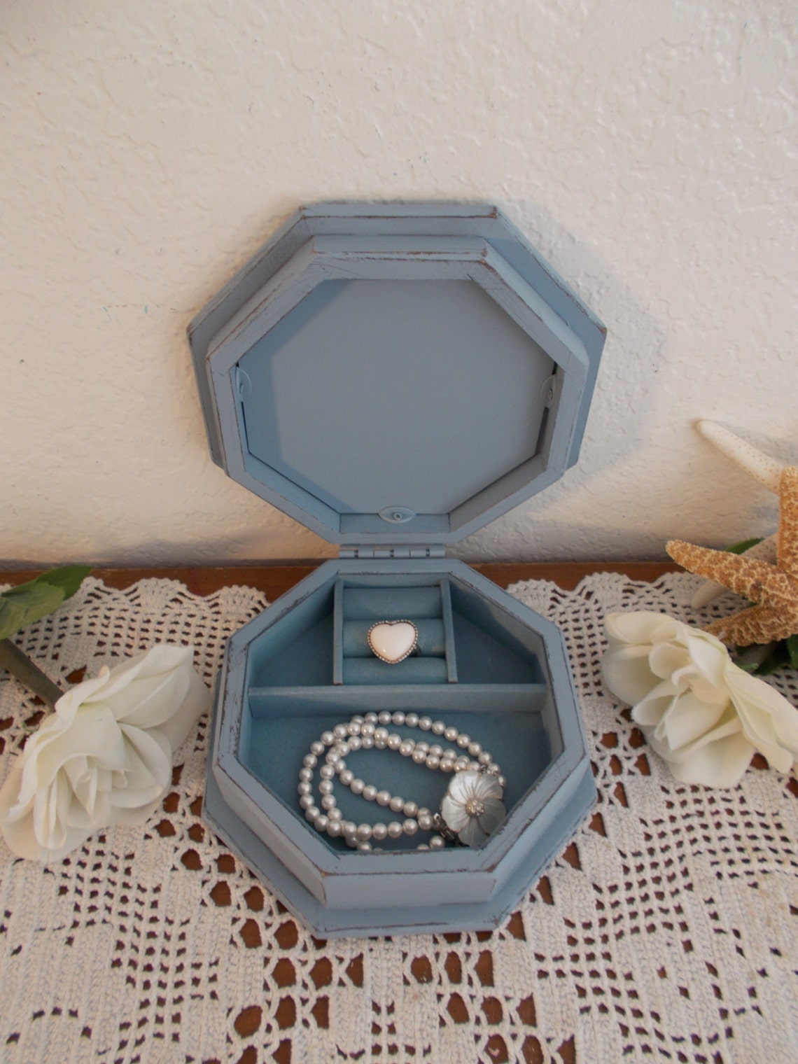 Blue Grey Jewelry Box Rustic Shabby Chic Distressed Organizer | Etsy