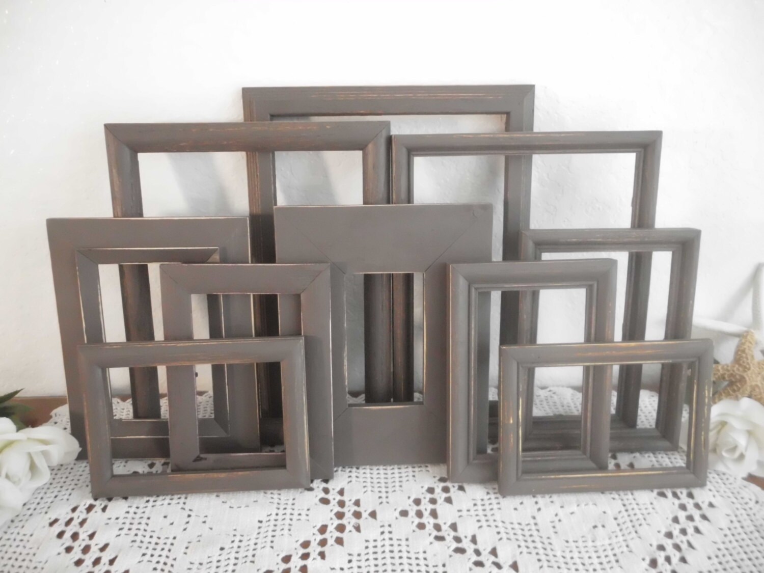 Rustic Brown Picture Frame Set Shabby Chic Distressed Photo Gallery ...