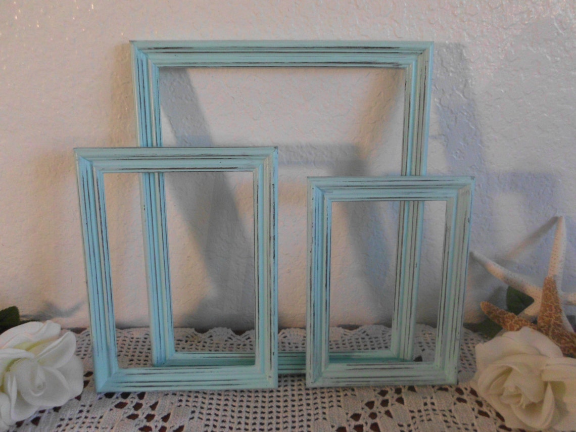 Mint Blue Green Picture Frame Set Rustic Distressed Photo Wall Gallery ...