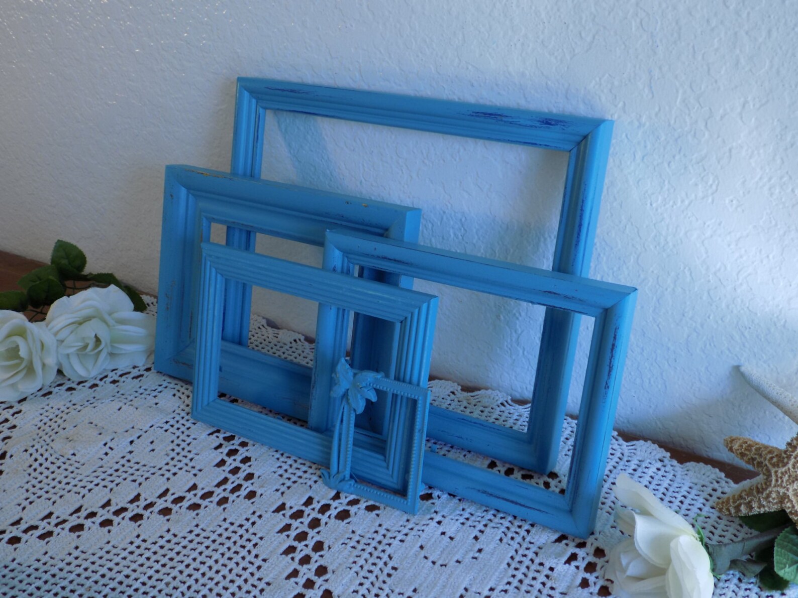 Turquoise Blue Picture Frame Set up Cycled Vintage Photo Decoration ...