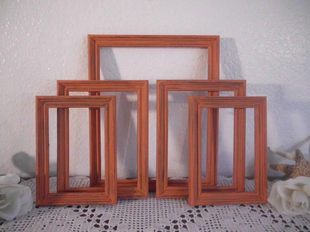 Orange Picture Frame Set Rustic Shabby Chic Distressed Photo Wall ...