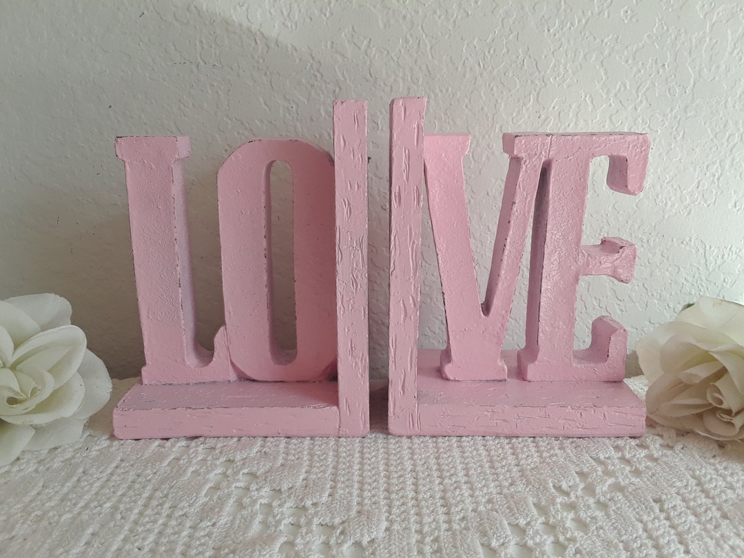 Pink LOVE Bookend Set Shabby Chic Book Ends Paris Apartment French ...