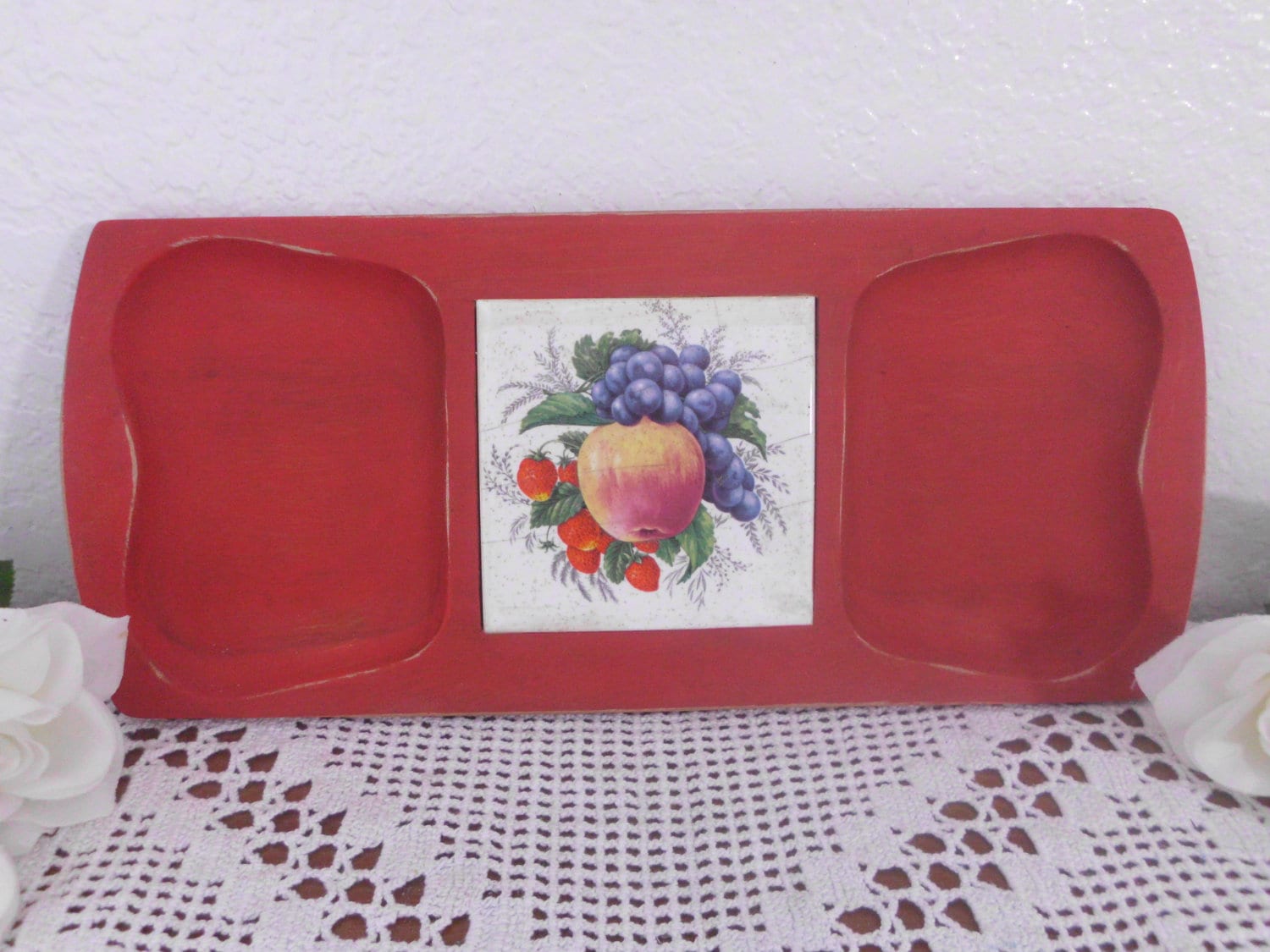 Red Serving Tray Rustic Shabby Chic Distressed Wood French | Etsy
