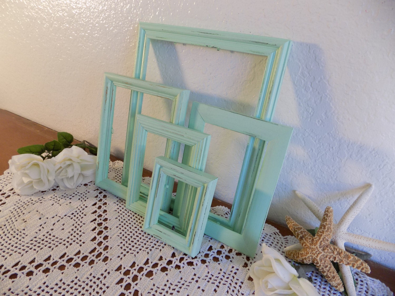 Light Green Picture Frame Set Shabby Chic Upcycled Vintage - Etsy