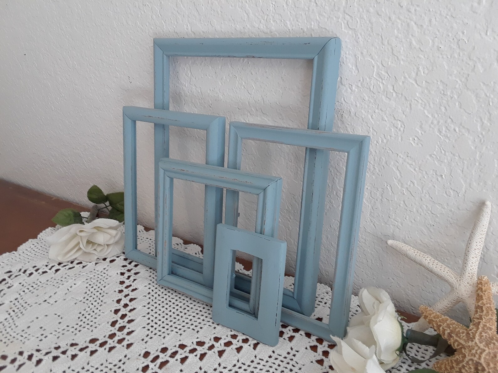 Blue Picture Frame Set Upcycled Vintage Rustic Shabby Chic Distressed ...