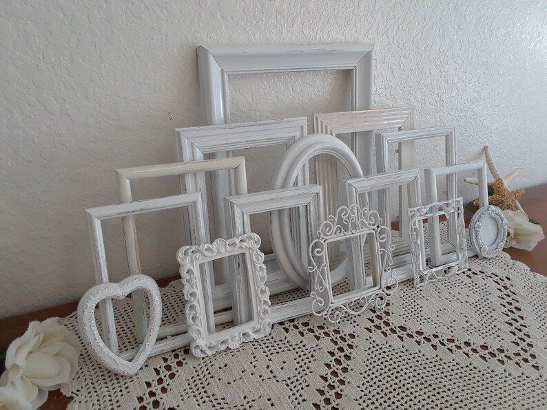 White Picture Frame Set Rustic Shabby Chic Distressed up Cycled Vintage ...