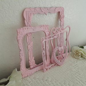 Pink Picture Frame Set Upcycled Vintage Flower Heart Wall Gallery Photo ...