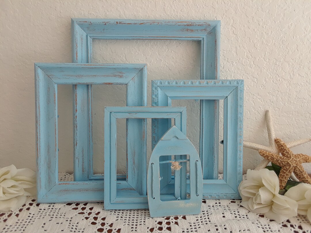 Light Blue Boat Picture Frame Set up Cycled Vintage Wood Photo Gallery ...
