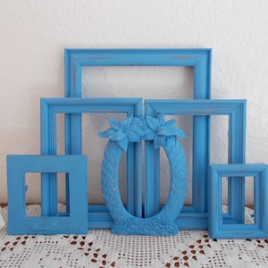 Blue Frame Set Shabby Chic Distressed Picture Photo Palm Tree ...