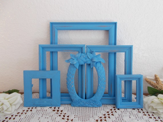 Blue Frame Set Shabby Chic Distressed Picture Photo Palm Tree | Etsy