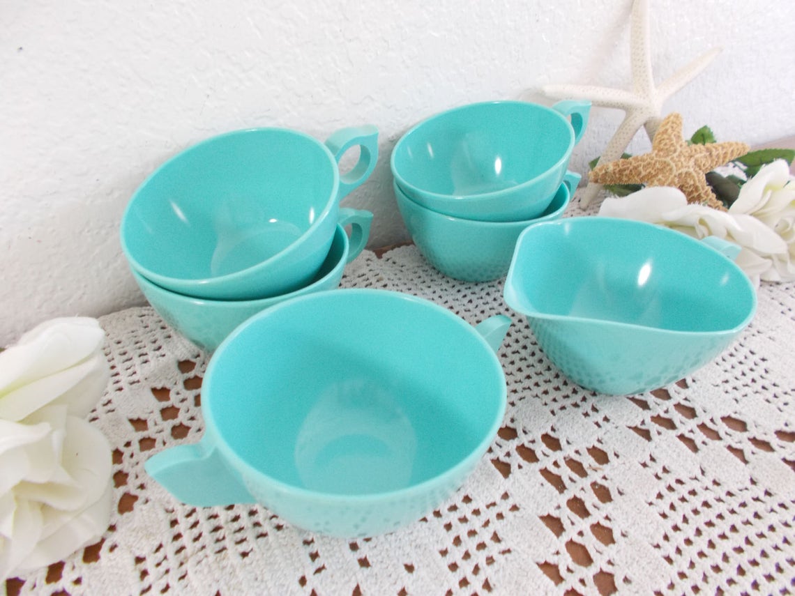 Vintage Aqua Turquoise Blue Coffee Tea Cup Sugar Creamer Set 1950s ...