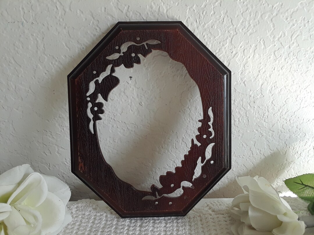 Vintage Ornate Dark Brown Syroco Picture Frame 5.5 X 7 Hexagon Oval ...