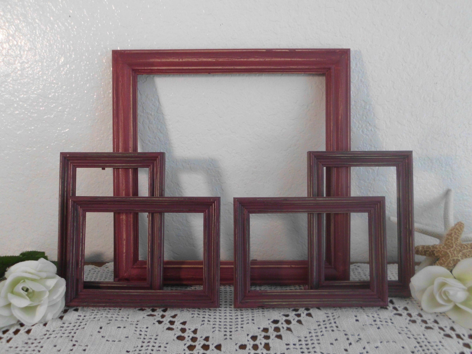 Country Barn Red Frame Set Rustic Shabby Chic Distressed Picture Photo ...